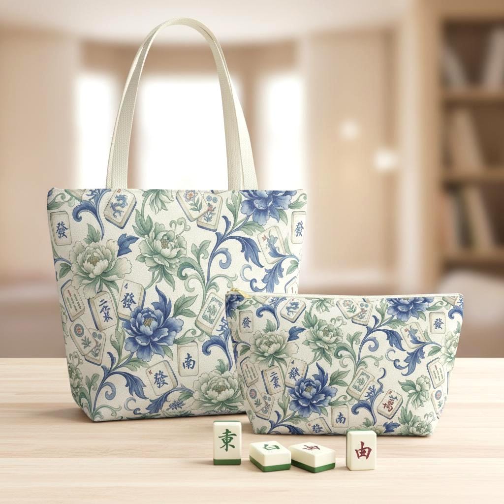 Mahjong Tile Bag, Mahjong Cosmetic Bag & Matching Tote, Mahjong Makeup ...