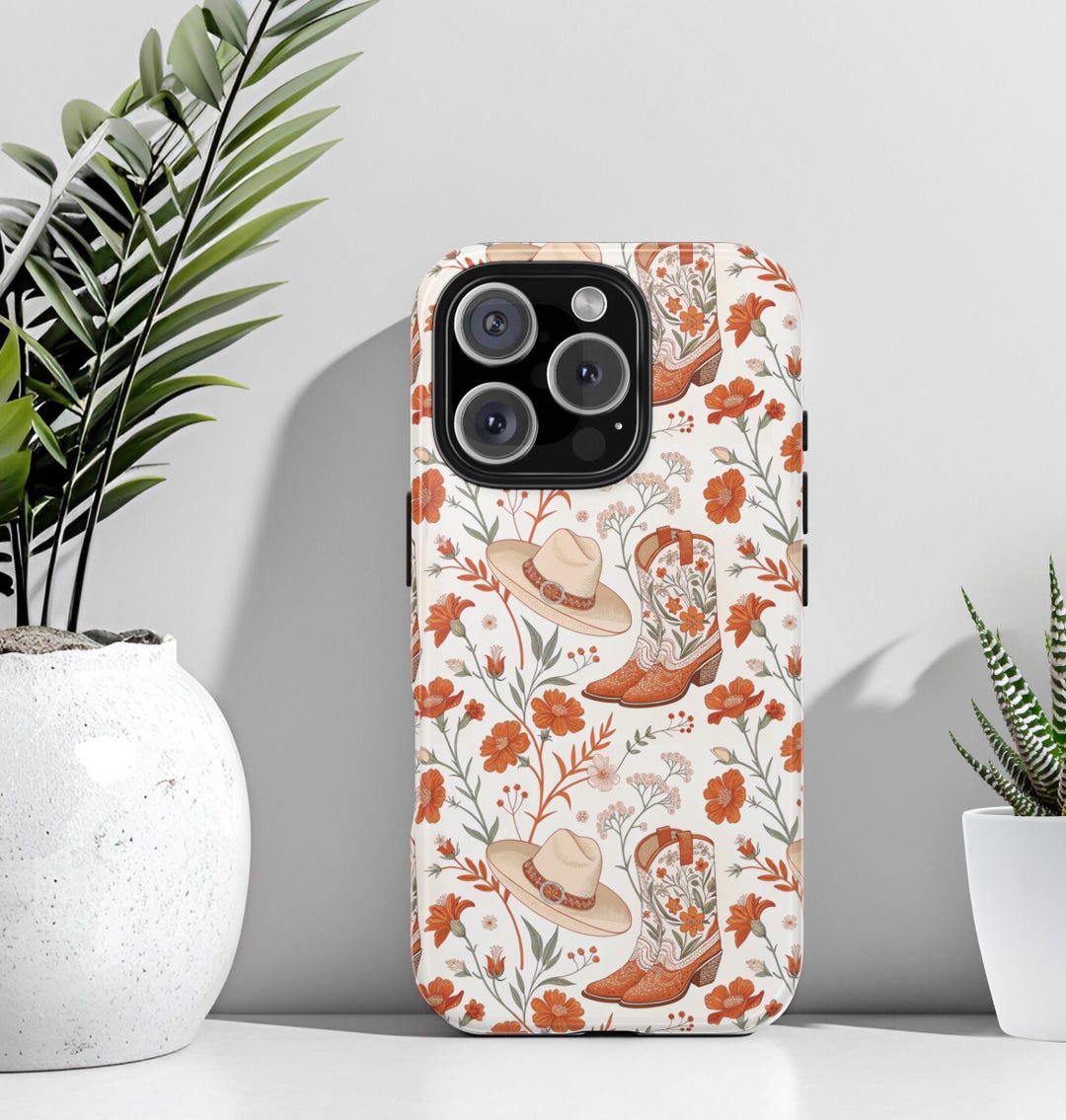 Rust Western Floral iPhone Case, Retro Country Western Phone Case, Boho ...