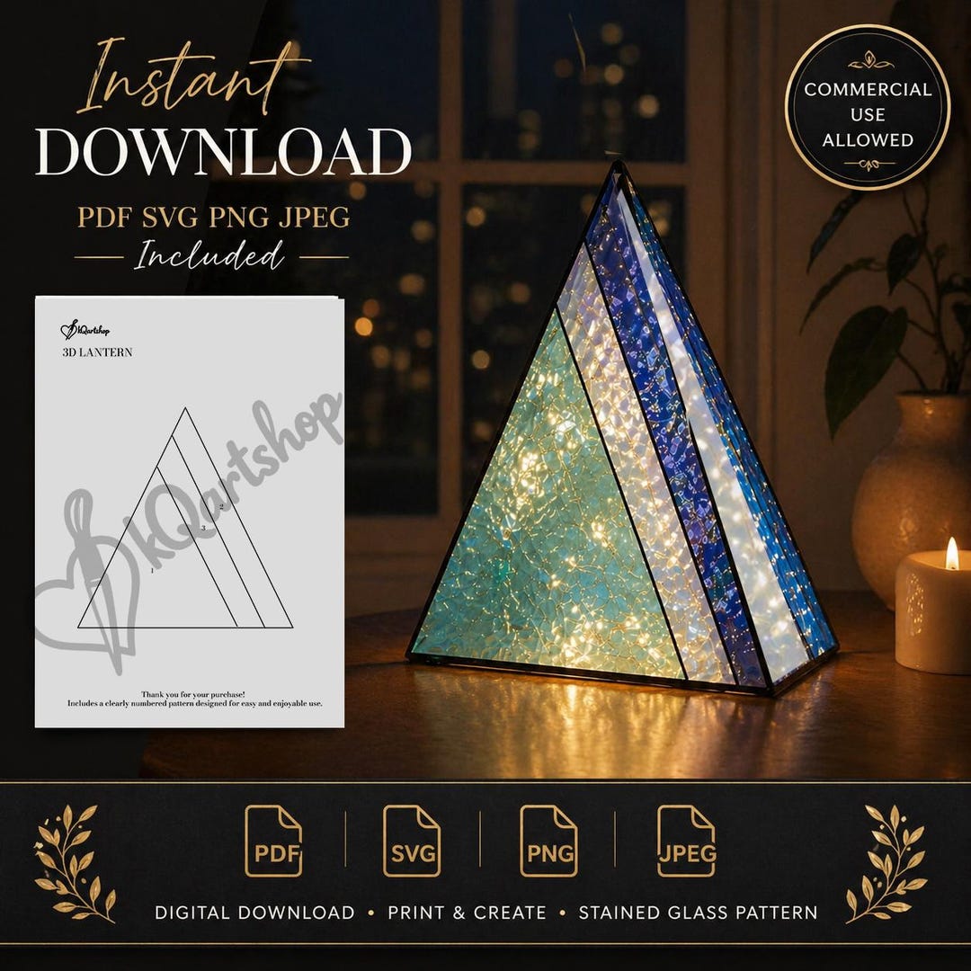 Stained Glass Pattern Template | Pyramid Lantern Stencil for Beginner ...