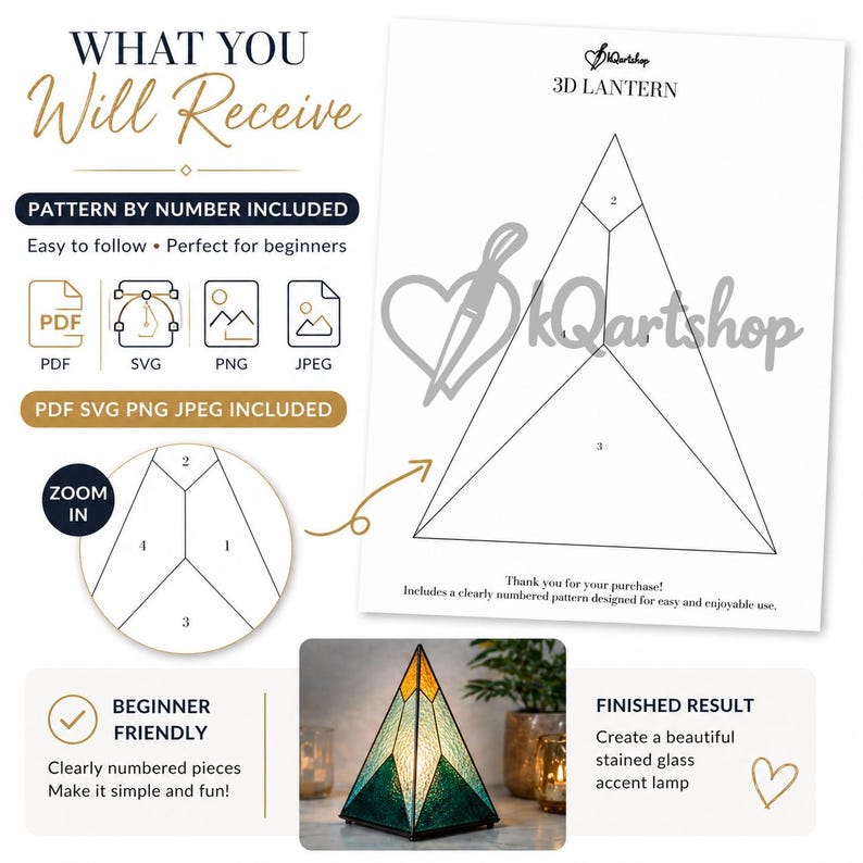 Stained Glass Pattern Template | Pyramid Lantern Stencil for Beginner ...
