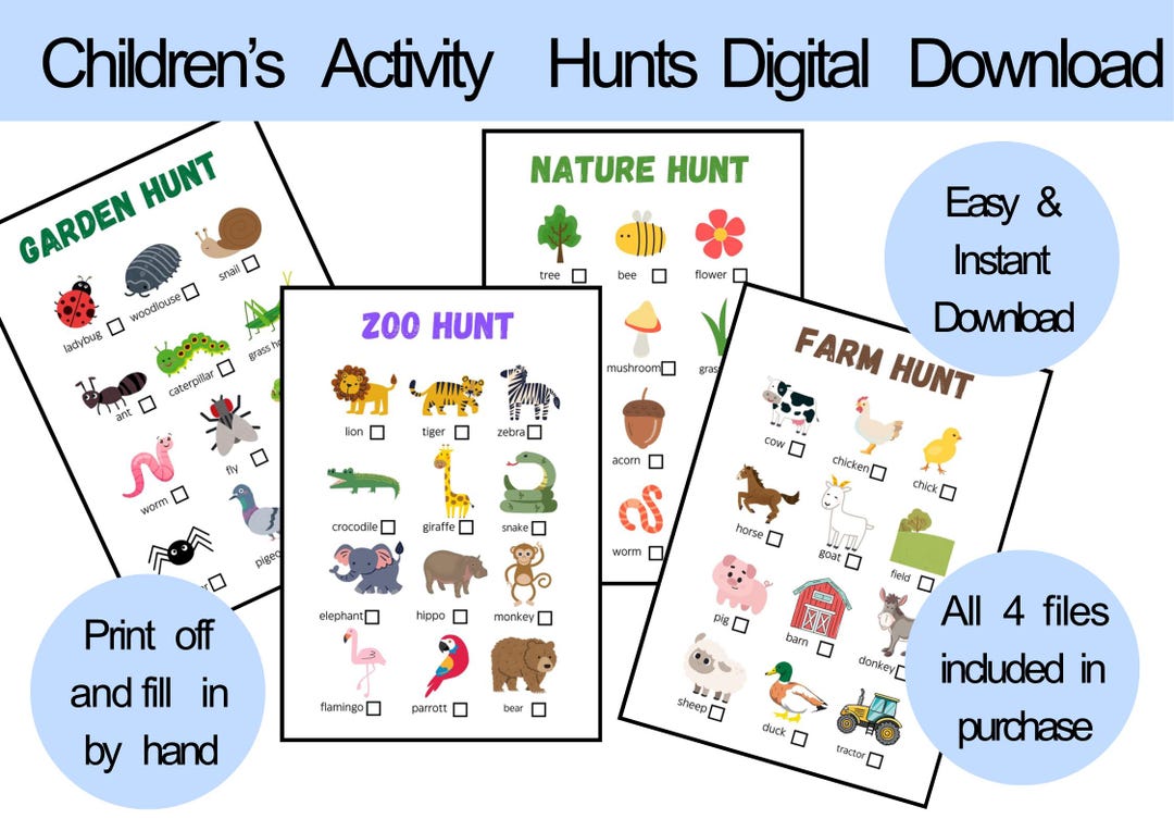 Kids’ Scavenger Hunt Printable Pack Garden, Nature, Zoo & Farm Hunts ...