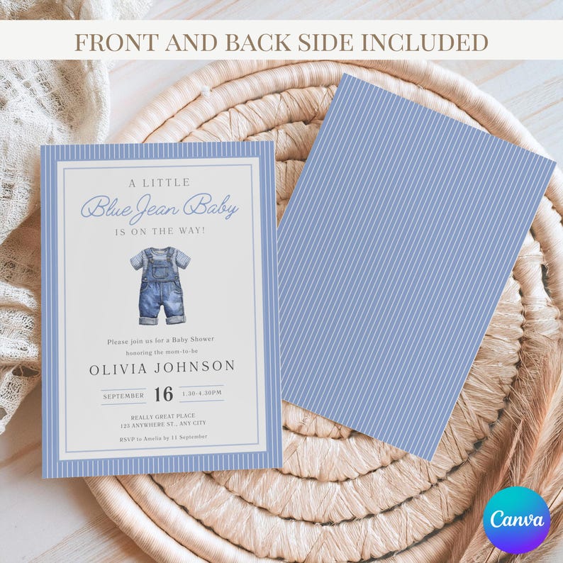 Denim Baby Shower Invitation Set, Blue Jean Baby Theme, 6 Canva ...