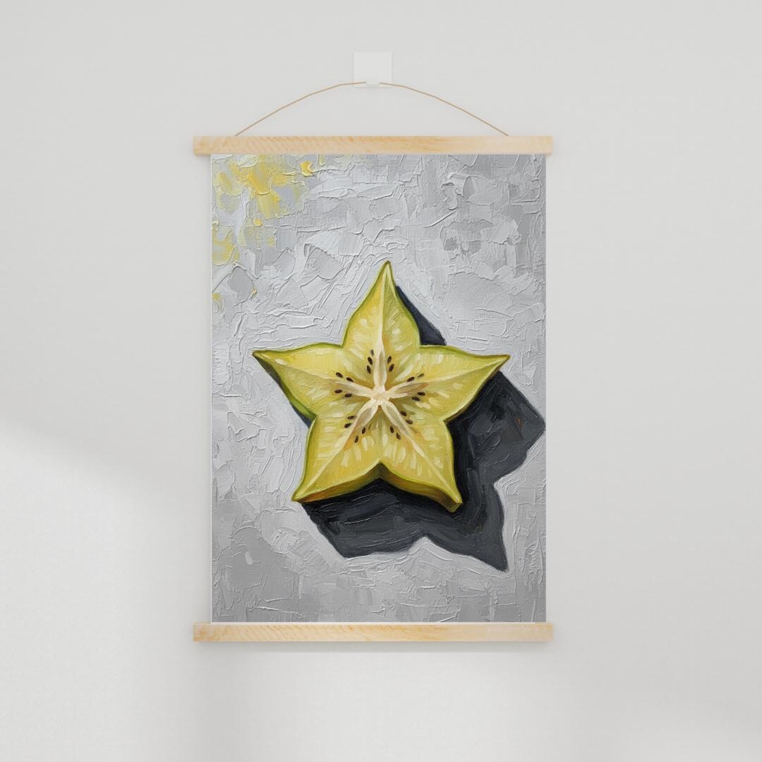 Star Fruit Cross Section Kitchen Wall Art, Textured Fruit Illustration ...