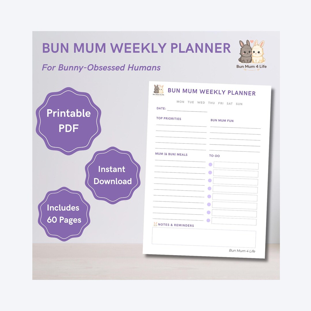 Bunny Owner Weekly Planner – Printable Rabbit Mom Organizer (A4/US ...