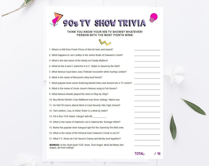 1990's Trivia 90s TV Sitcom Trivia EASY Nineties Television Trivia Back ...