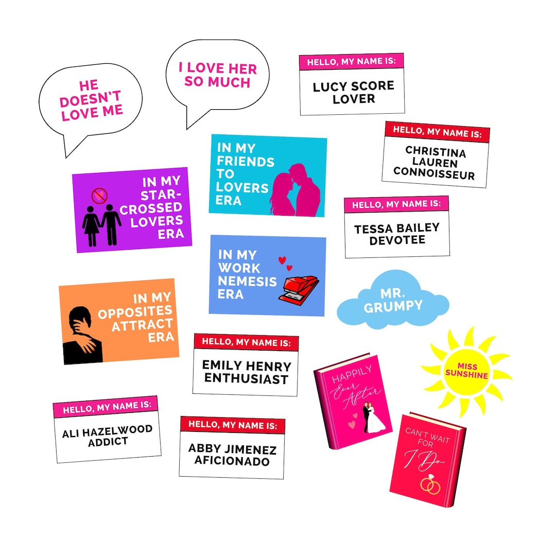 Rom Com Novel Bridal Shower Photo Booth Prop Printables, Romance Book ...