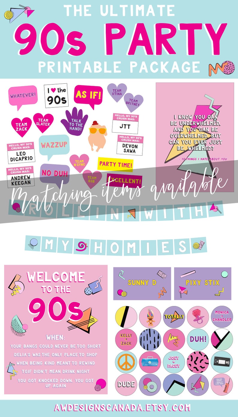 90s Party Photo Booth Props - Digital Download | Y2K Party | 2000 ...