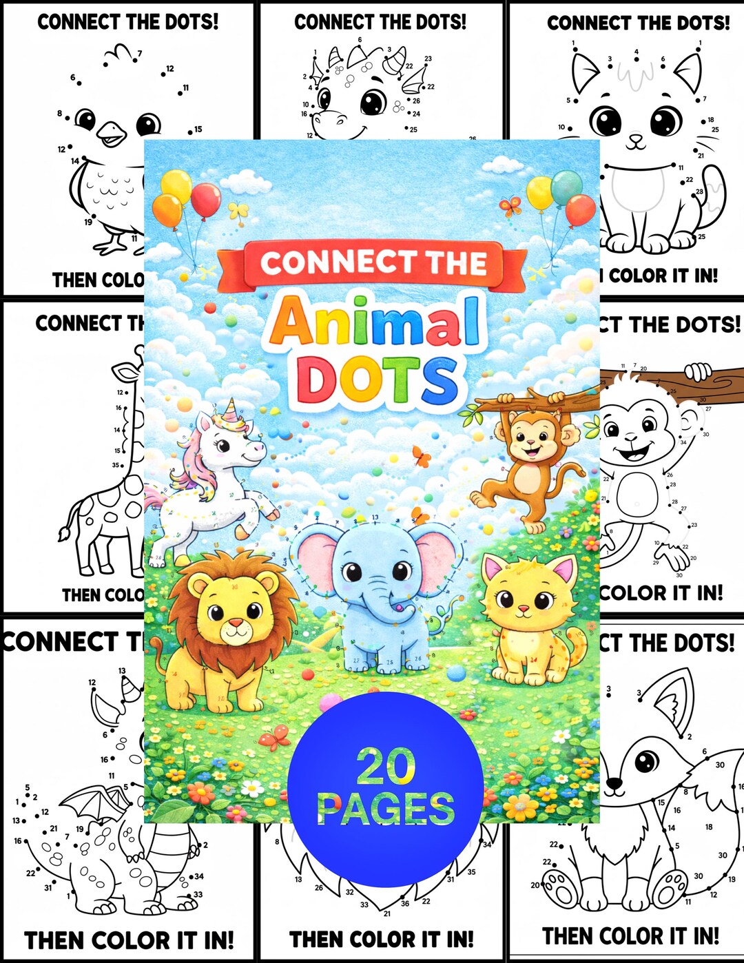Animal Connect the Dots Activity Book, Coloring Pages (printable PDF ...