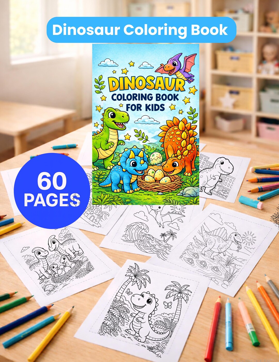 60 Dinosaur Coloring Pages | Kids Printable Activity (PDF Download) - Etsy