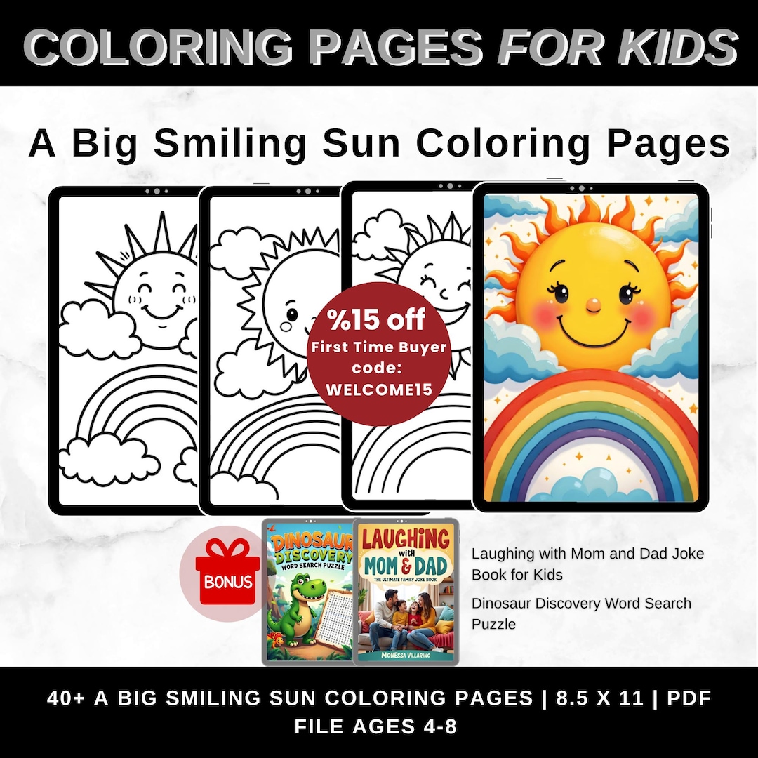 Kids Coloring Pages & Word Search Puzzles + Joke Book - Instant ...