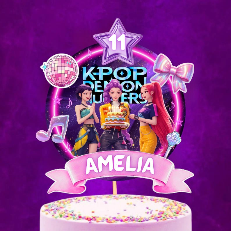 Editable Kpop Demon Hunters Cake Topper, Huntrix Kpop Birthday Toppers ...