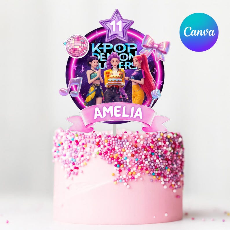 Editable Kpop Demon Hunters Cake Topper, Huntrix Kpop Birthday Toppers ...