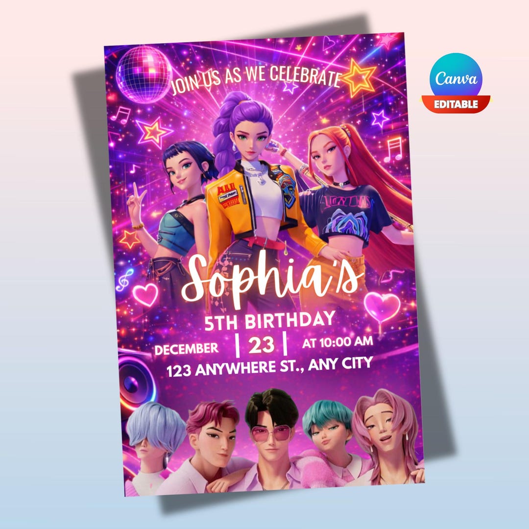 Kpop Birthday Invitation | Kpop Demon Hunters Birthday Invitation ...