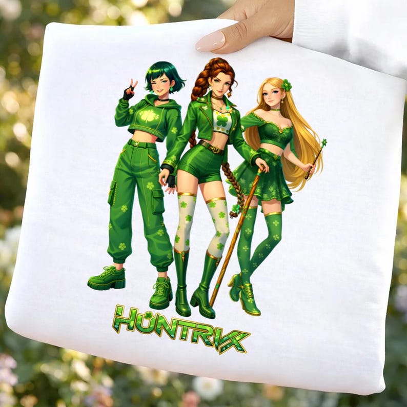 Kpop Demon Hunters St Patrick's Day PNG, Huntrix Girls Preppy Design ...