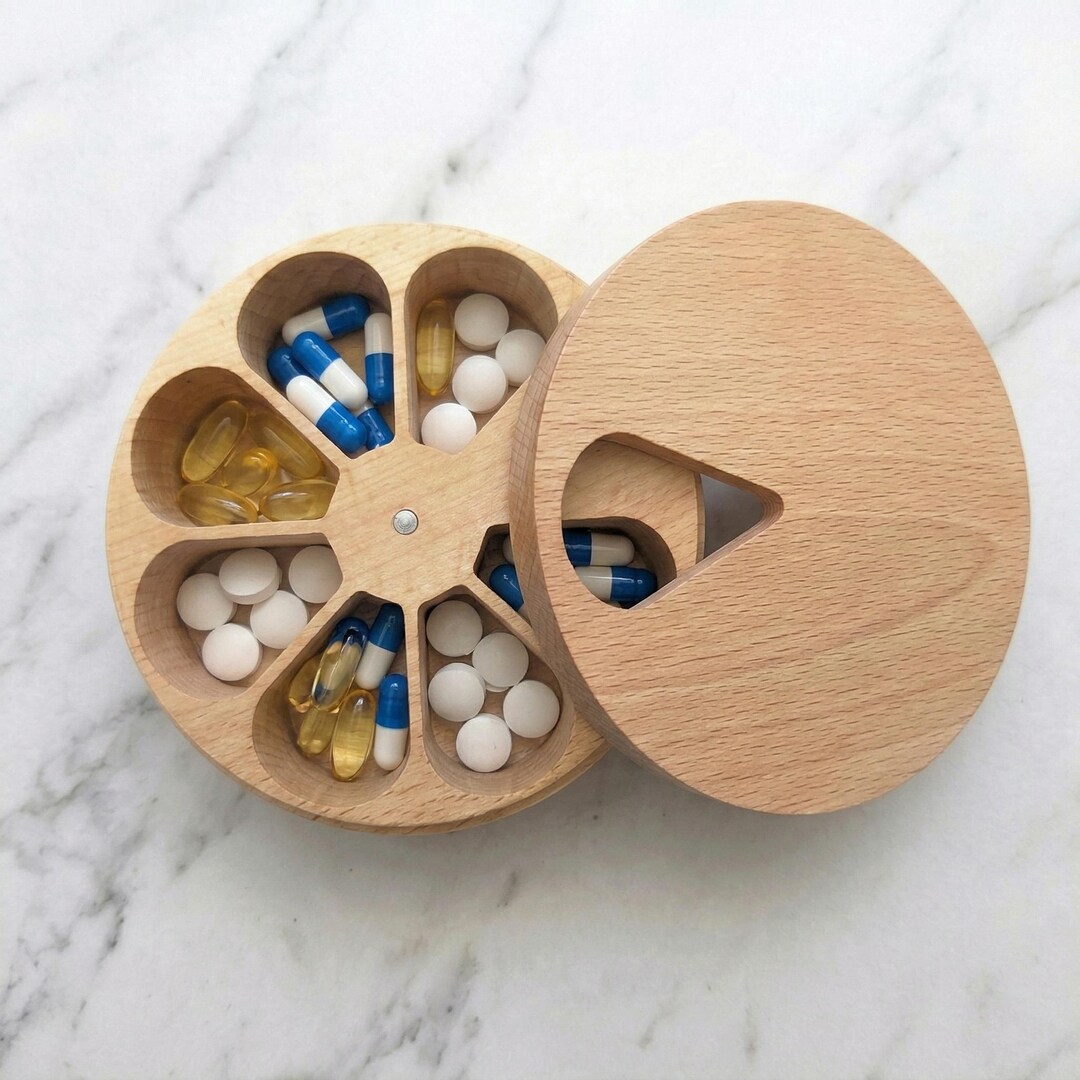Wooden Travel Pill Organizer Box | 7 Grid Weekly Tablet Storage Holder ...
