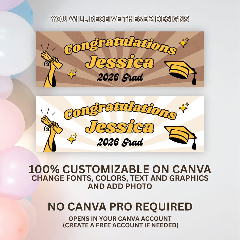 Graduation Banner Template for Grad Party | High School College Custom ...