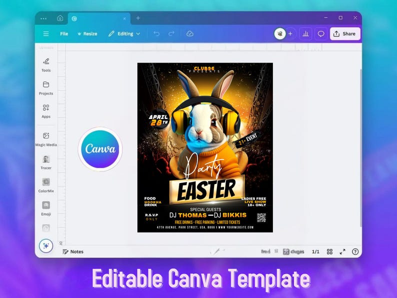 Easter Party Invitation | Easter Bunny Egg Hunt Invite | Editable Canva ...