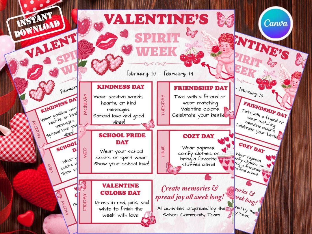 Editable Valentine Spirit Week Flyer Canva Template | School February ...