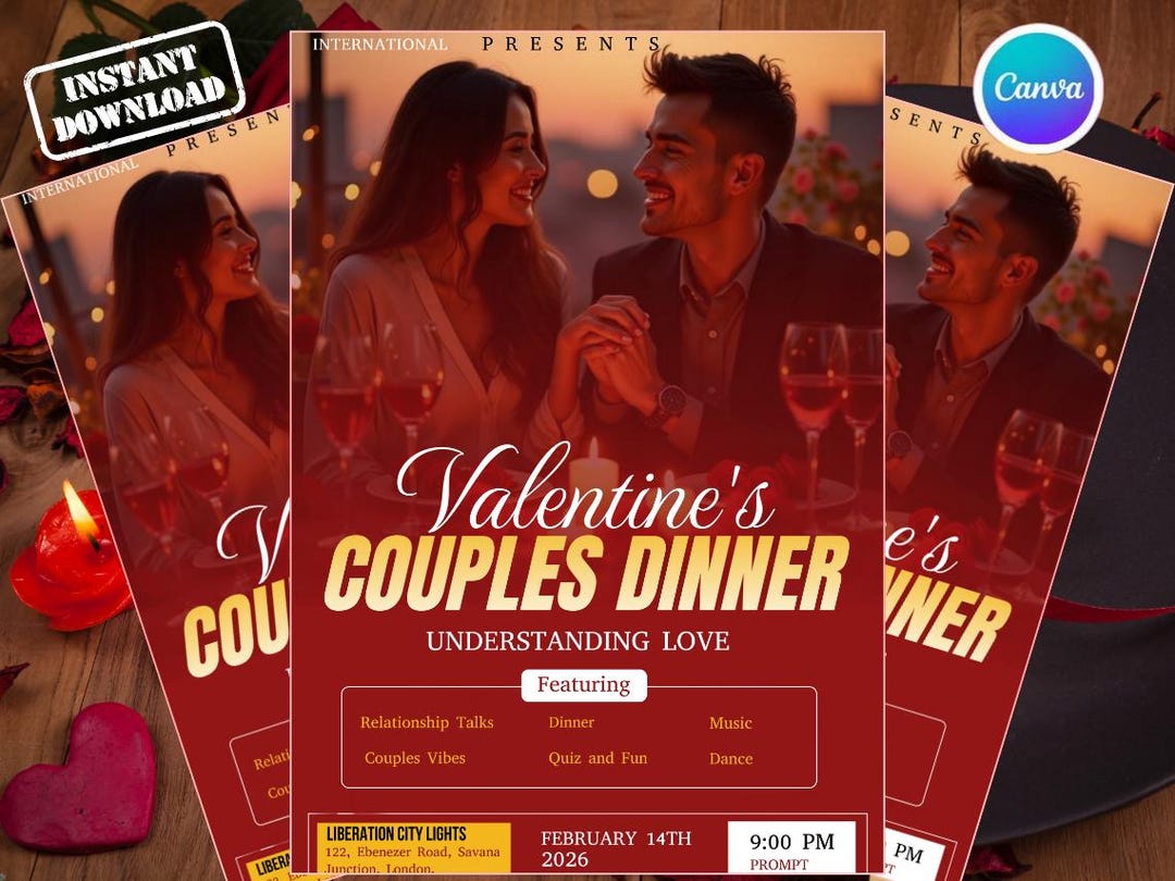 Valentine’s Couples Dinner Flyer Template, Romantic Dinner Event Poster ...