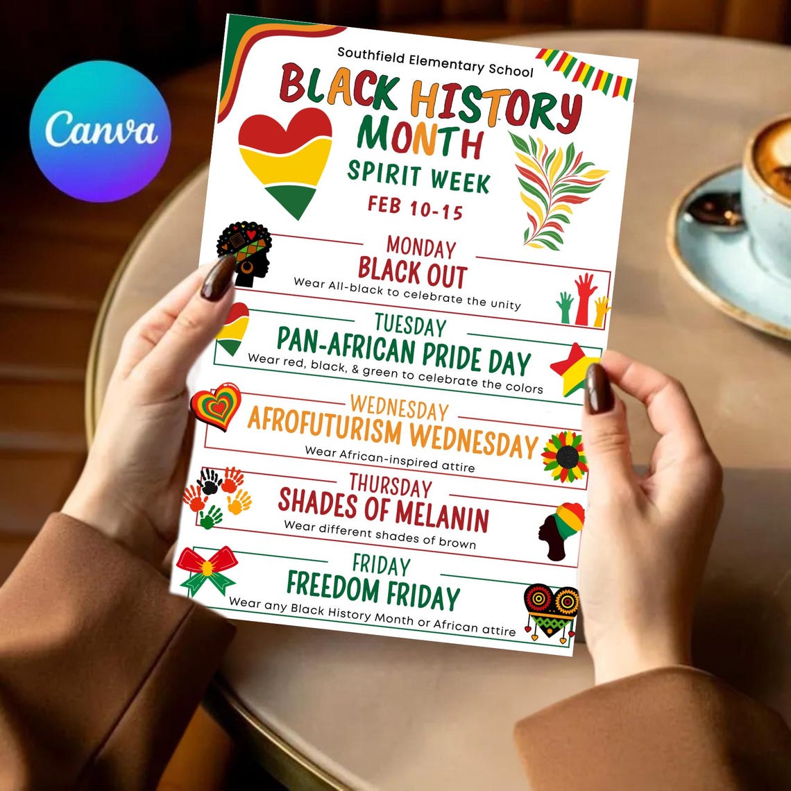 Black History Month Spirit Week Flyer | School February Dress up Days ...