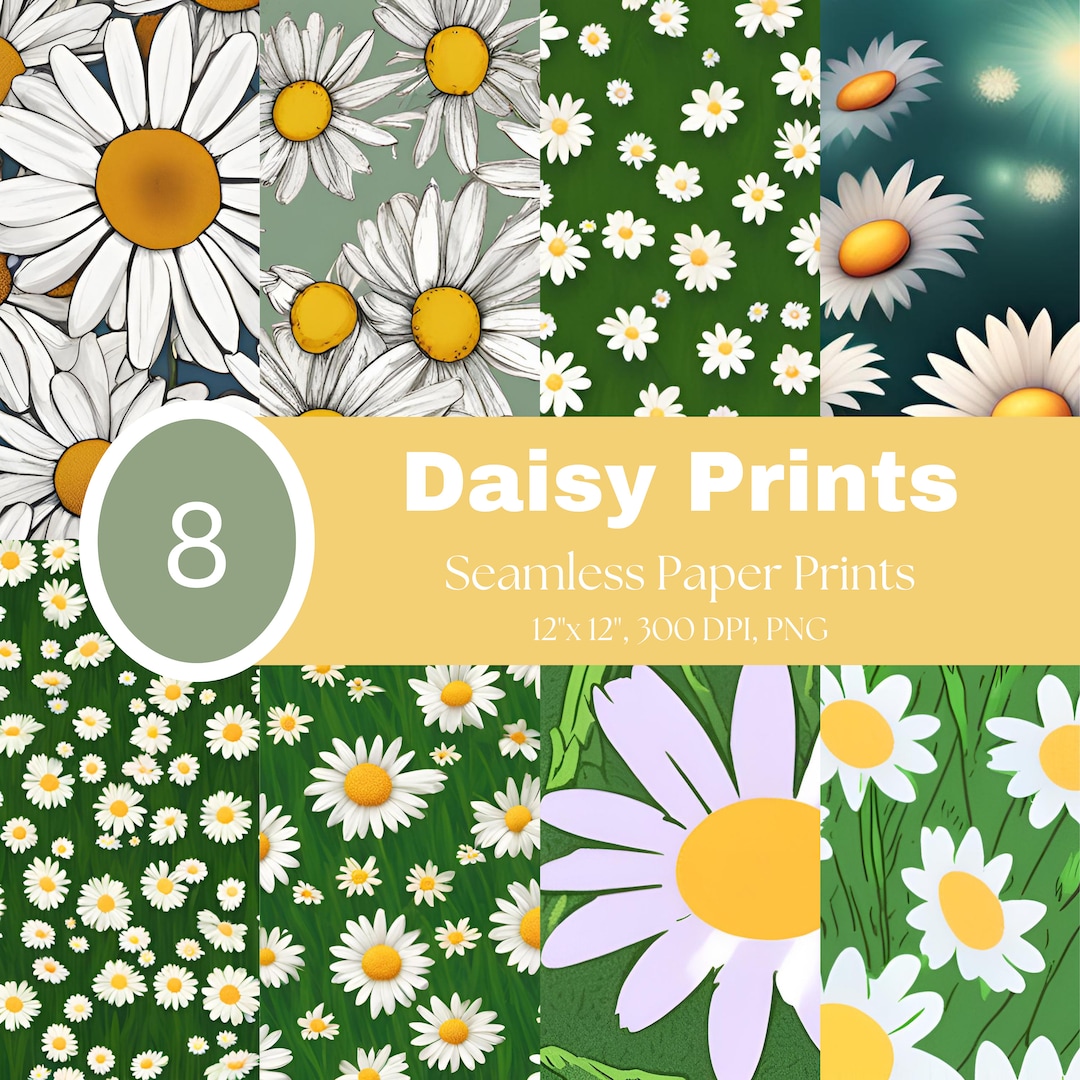 Daisy Flower Prints, Cute Daisy, Digital Paper, Daisy Pattern ...