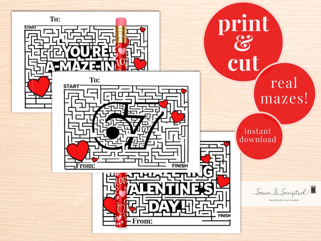 Maze Valentine Cards for Kids | Printable Classroom Valentines (digital ...