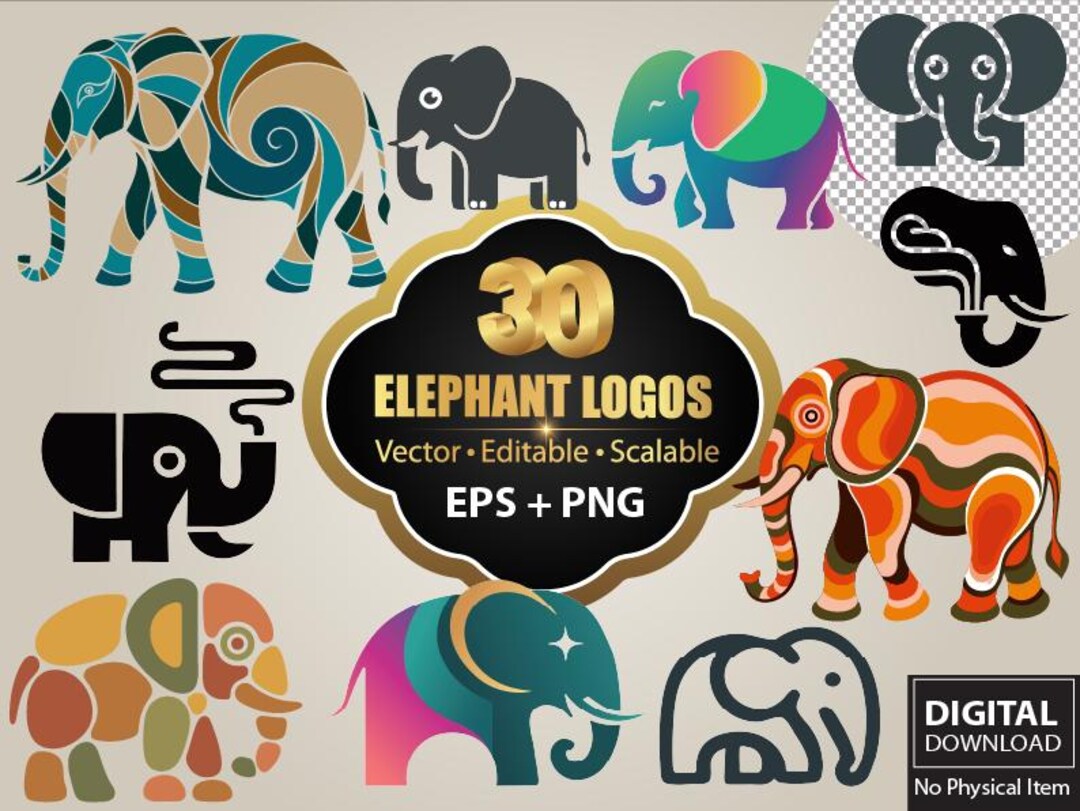 30 Elephant Vector Logos | Safari Clipart | Editable Graphics Pack (EPS ...