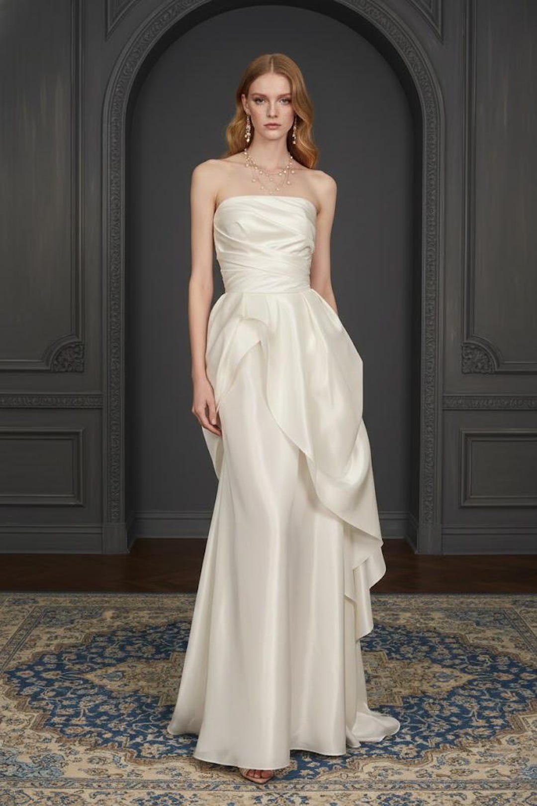 Strapless Silk Satin Wedding Dress With Ruched Bodice and Draped ...
