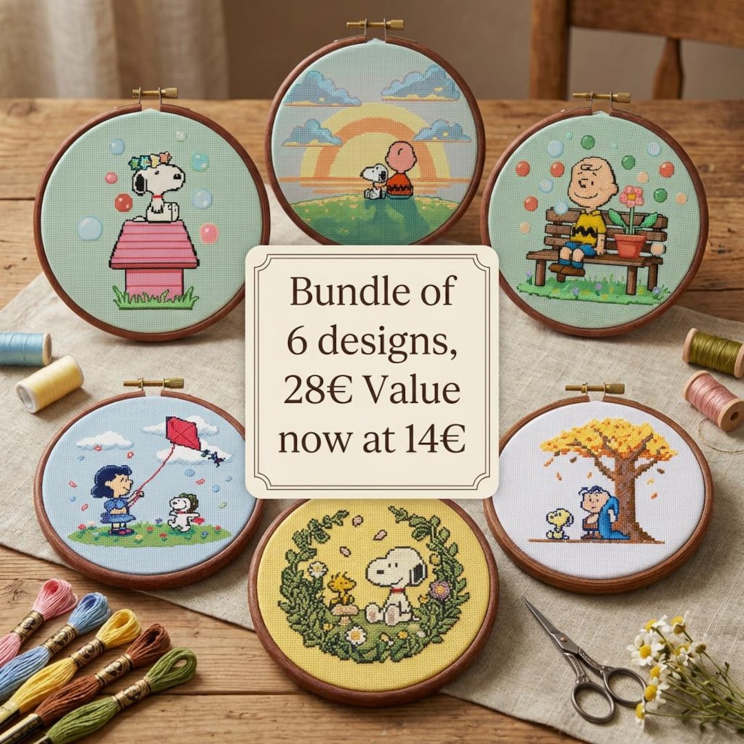 6 Peanuts Cross Stitch Patterns| Snoopy Inspired Beginner PDF Charts ...