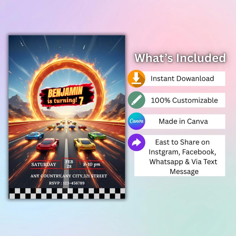 Heated Rivalry Hot Wheels Race Car Birthday Invitation,editable Canva ...