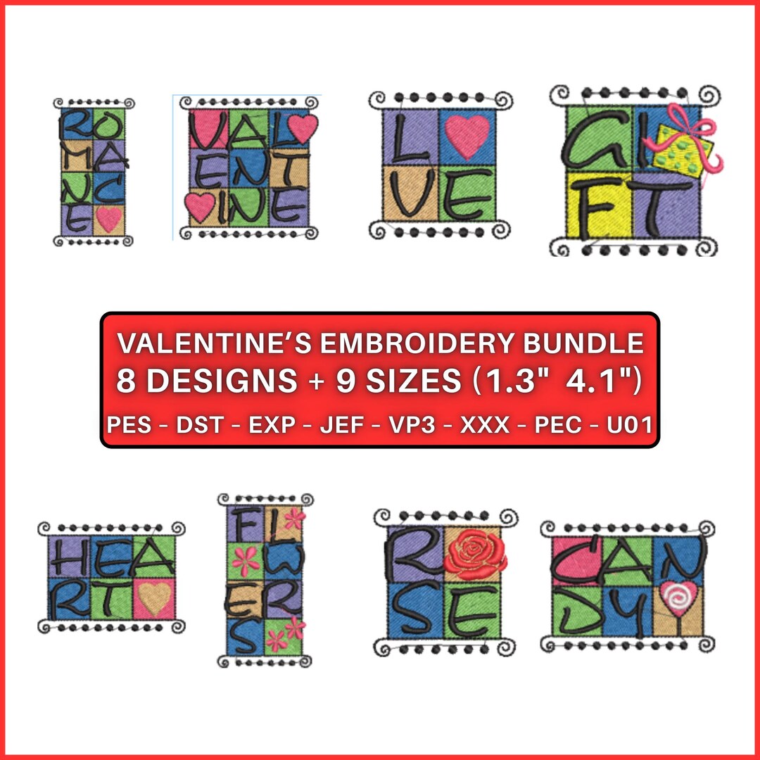 Valentine Machine Embroidery Design Bundle, Love Heart Quilt Style ...