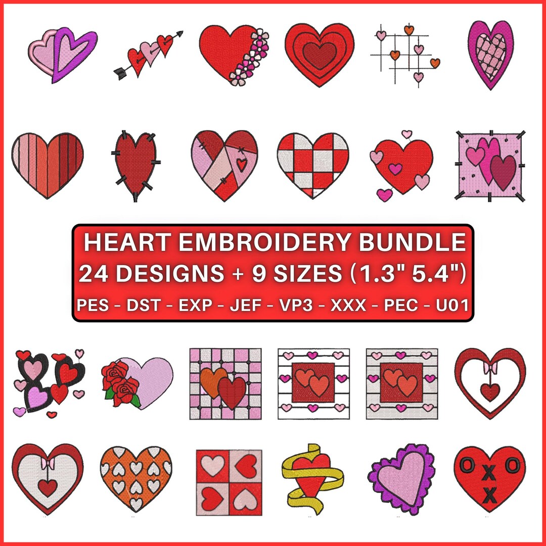 Heart Machine Embroidery Design Bundle, Valentine Love Patterns ...