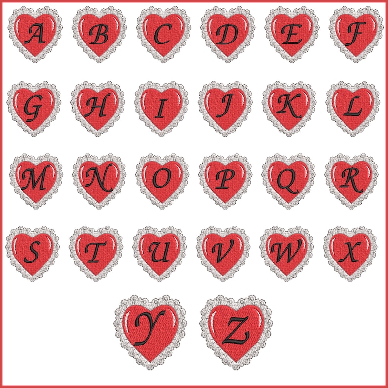 Valentine Heart Alphabet Embroidery Font A-Z Bundle Machine Embroidery ...