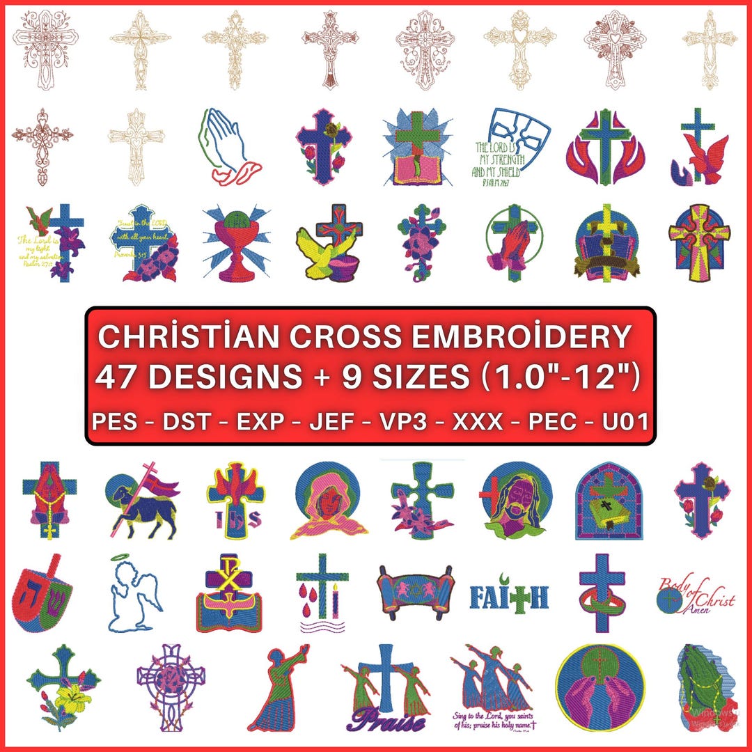 Christian Cross Machine Embroidery Designs, Religious Cross Bundle, PES ...