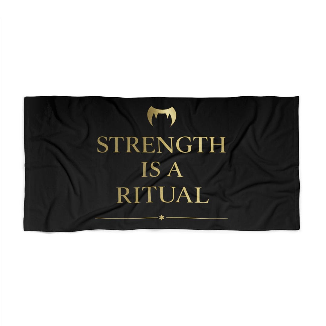 Strength is a Ritual Black Beach Towel | Luxury Gold Gothic Fitness ...