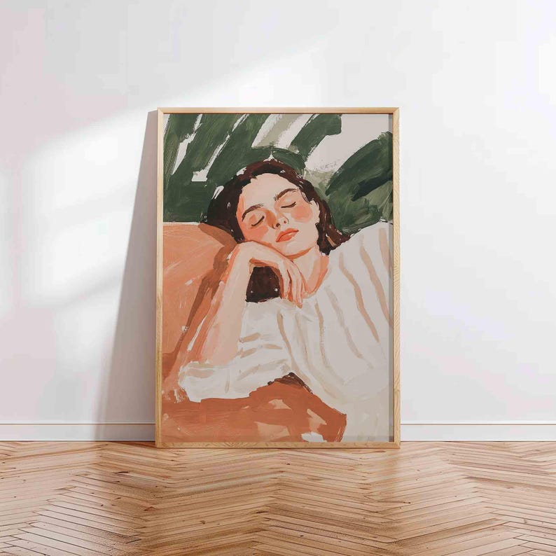 Resting Woman Digital Print Modern Figurative Female Portrait Wall Art ...