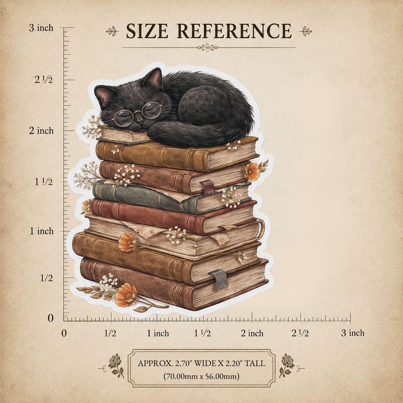 Black Cat Sleeping on Books Sticker, Dark Academia Cozy Reader Vinyl ...
