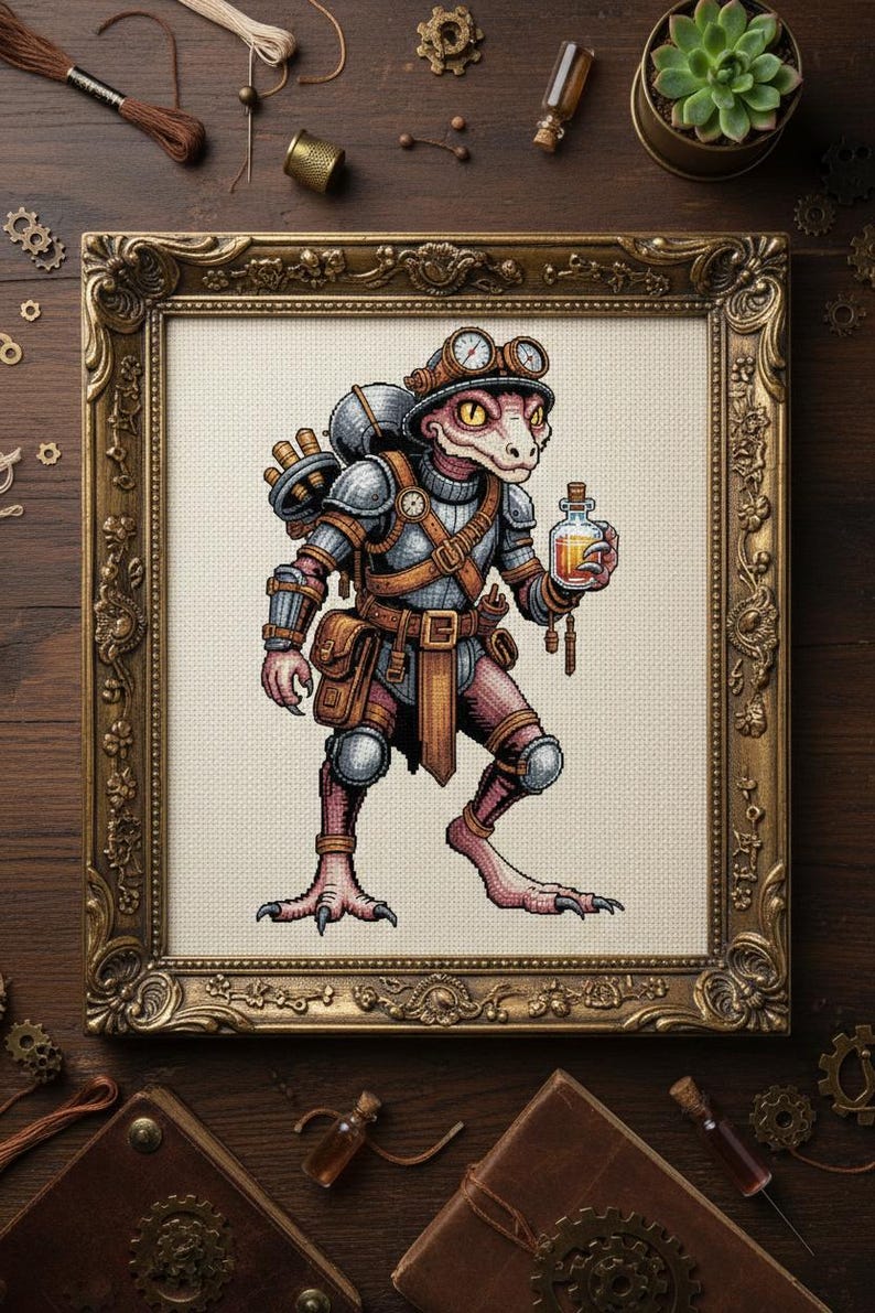 Steampunk Lizard Alchemist – Cross Stitch Pattern PDF - Etsy