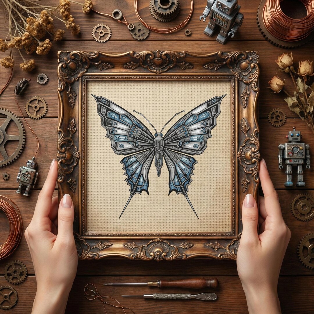 Cyberpunk Butterfly Cross Stitch Pattern – Futuristic Insect Embroidery ...