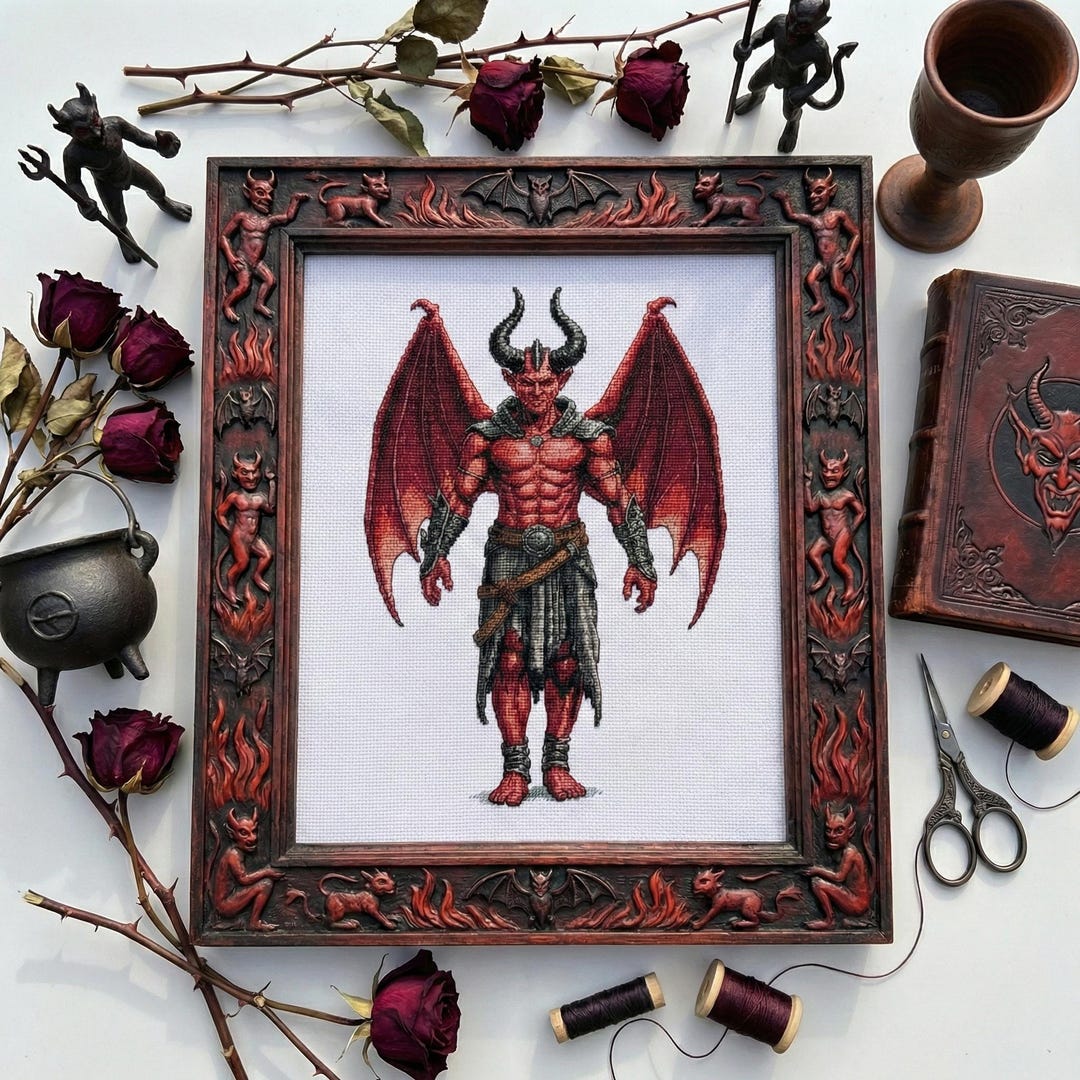 Demonic Warrior Cross Stitch Pattern – Red Hellspawn With Horns and ...