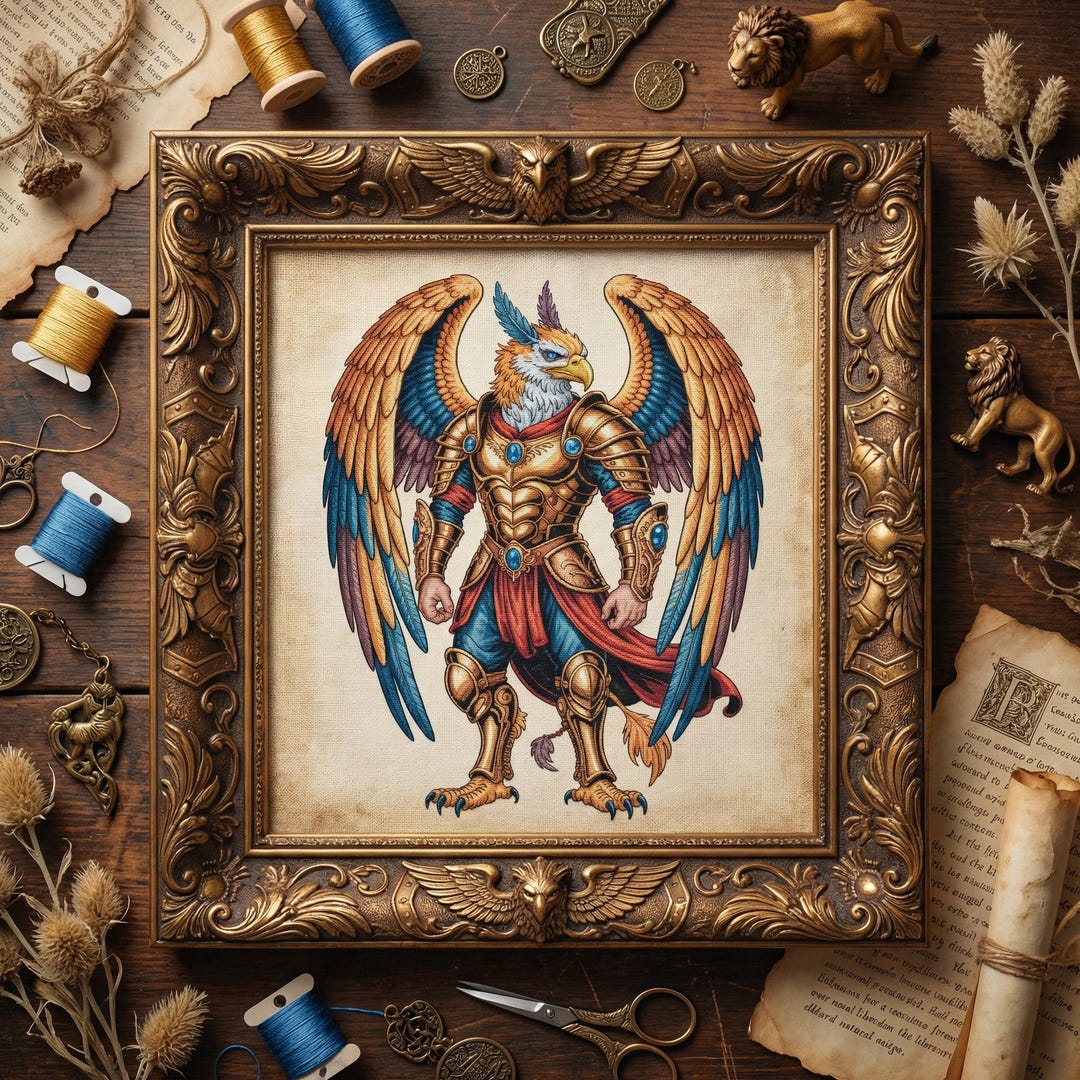 Griffin Warrior Cross Stitch Pattern – Majestic Winged Guardian in ...
