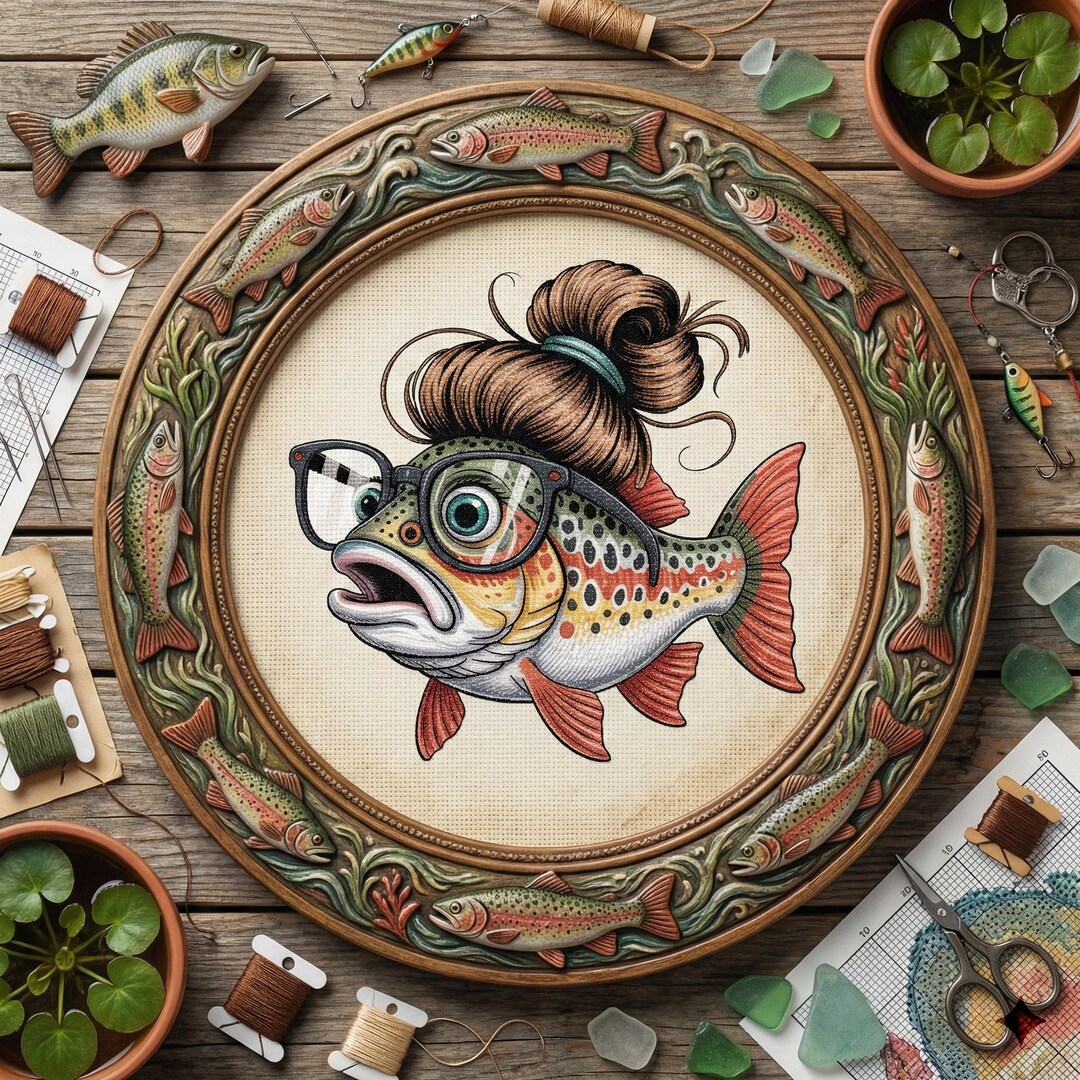 Funny Hipster Fish Cross Stitch Pattern: Trendy Trout With Glasses ...