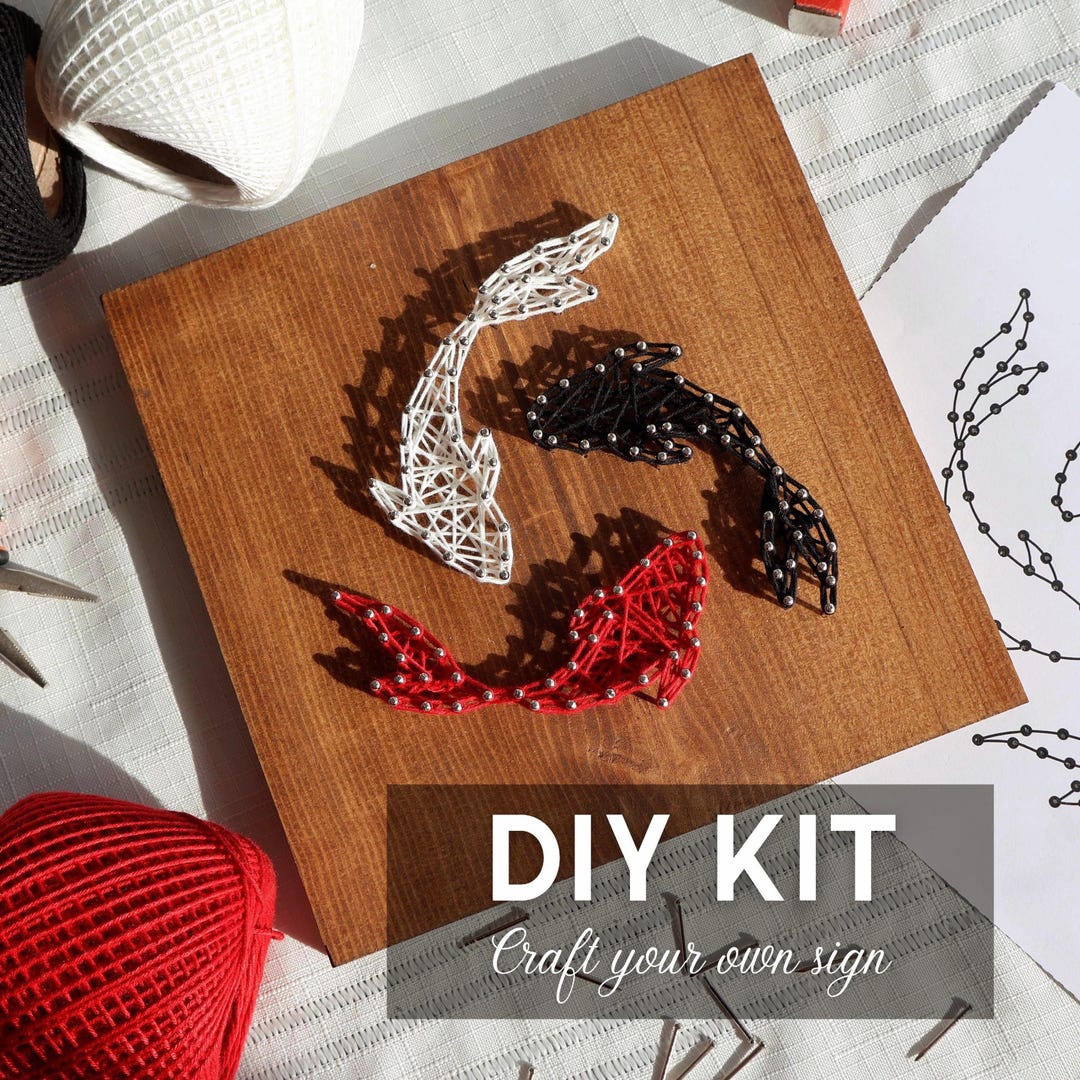 Koi Fish String Art DIY Kit for Adults, Peaceful Wooden Home Decor ...