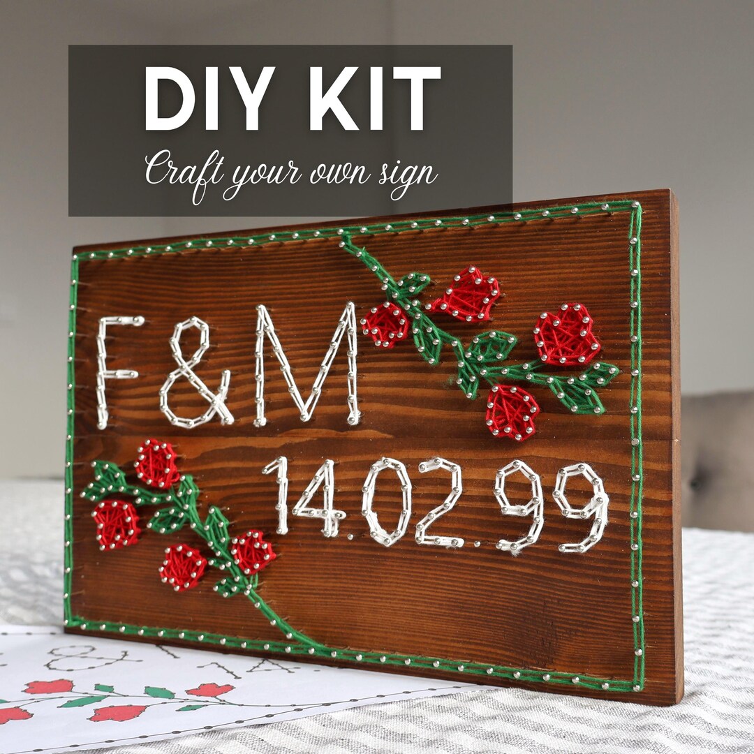 Flowers String Art Kit, Personalized Couple Initials & Date DIY Kit ...