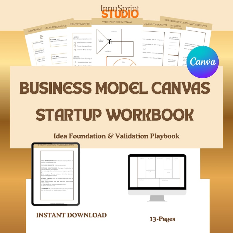 Business Model Canvas Startup Workbook Idea Validation Worksheet for ...