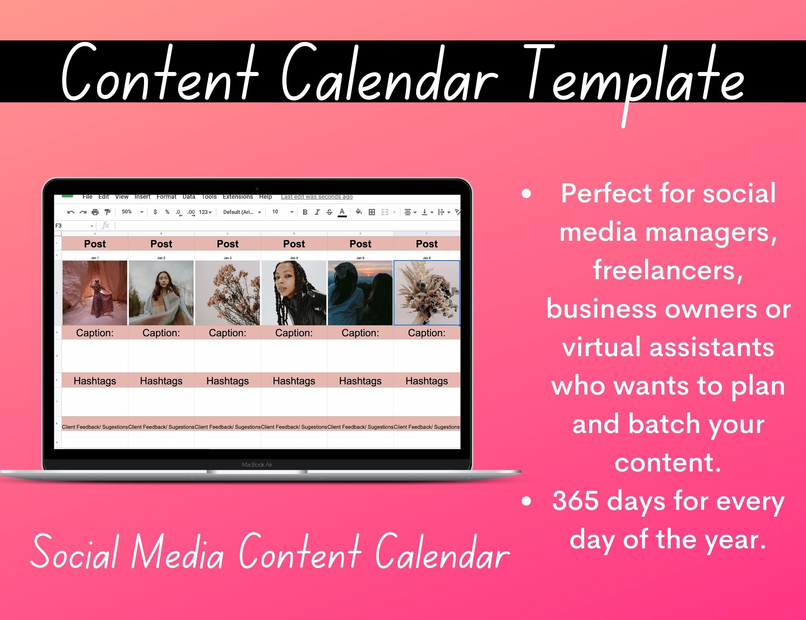 Instagram Content Calendar Google Sheets Template - Social Media ...