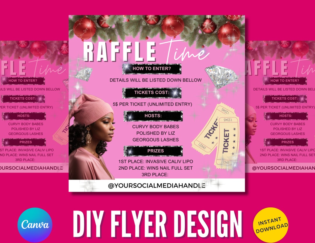 Christmas Raffle Flyer Template DIY Editable Giveaway Ticket Flyer Hair ...