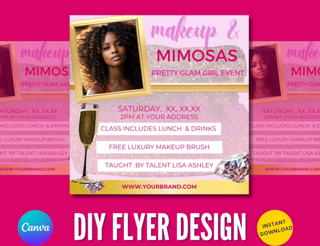 Makeup & Mimosas Social Media Flyer Template - Makeup Flyer, Instagram ...