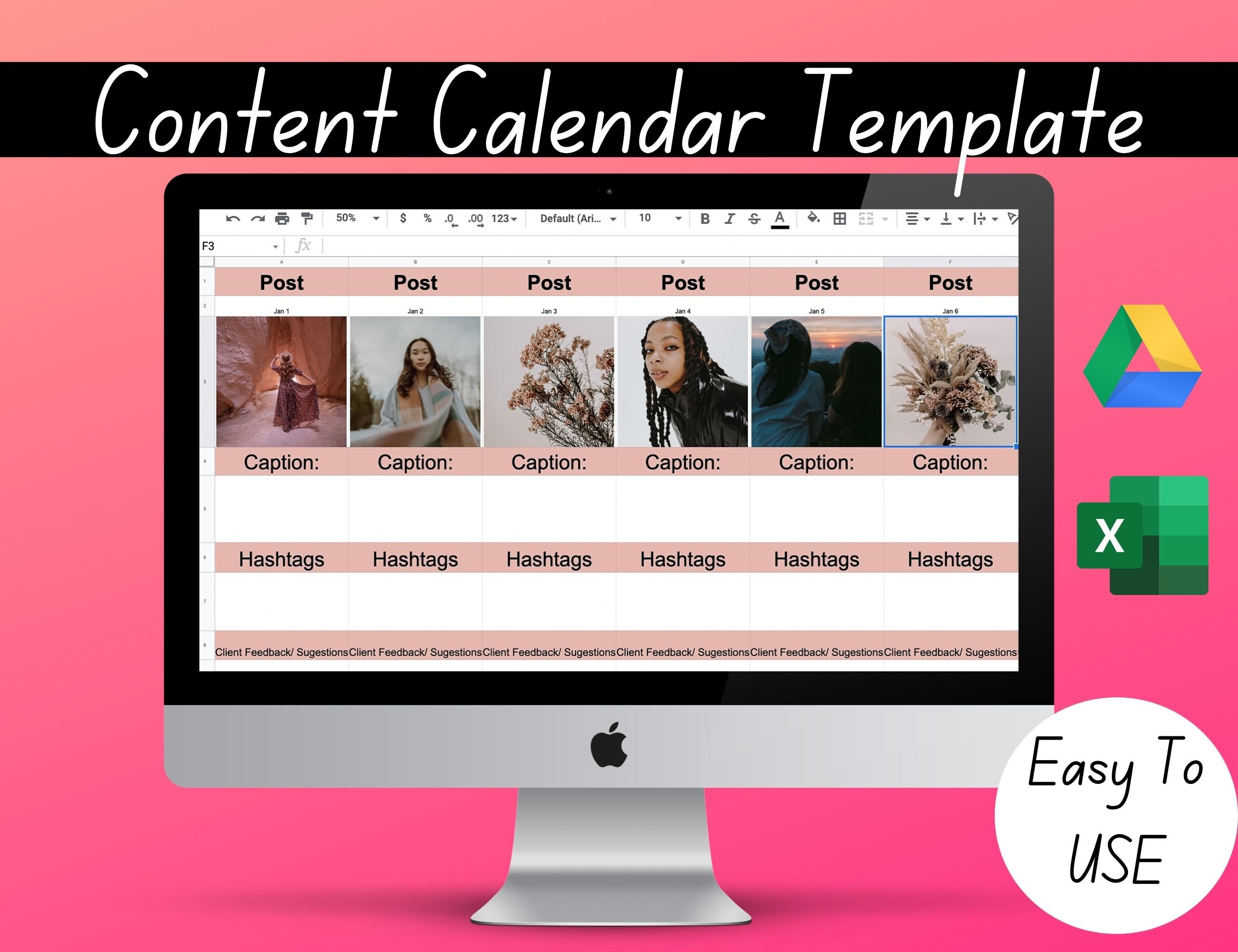 Instagram Content Calendar Google Sheets Template - Social Media ...