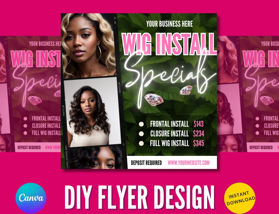 Customizable Wig Install Flyer - Editable Salon Booking Template ...